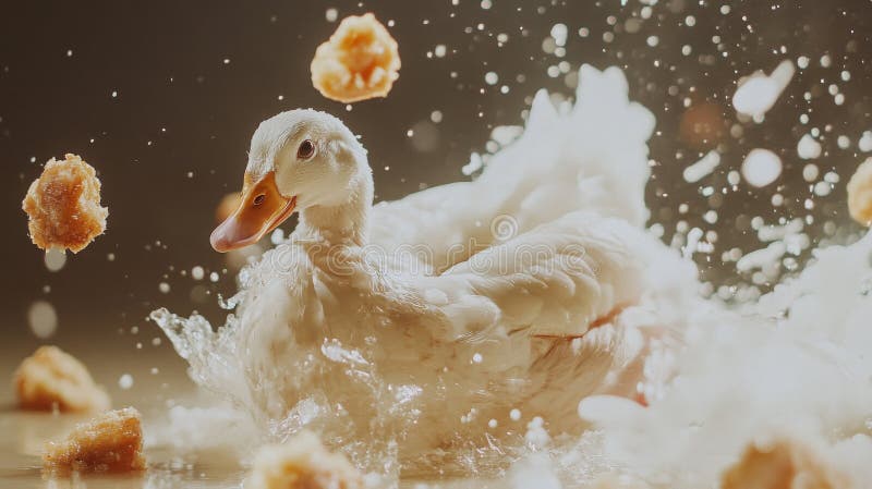 White Duck in Water Splash with Brown Food Stock Illustration ...
