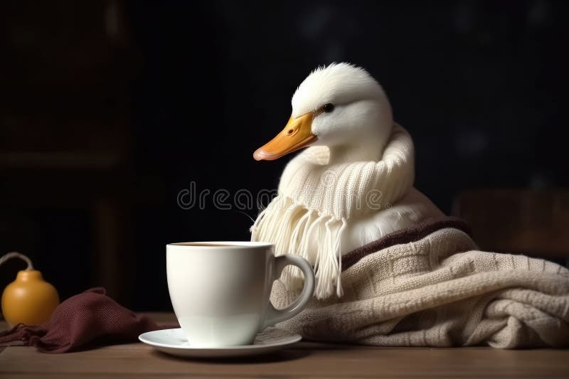 A White Duck Wearing a Scarf and Having a Coffee Created with ...