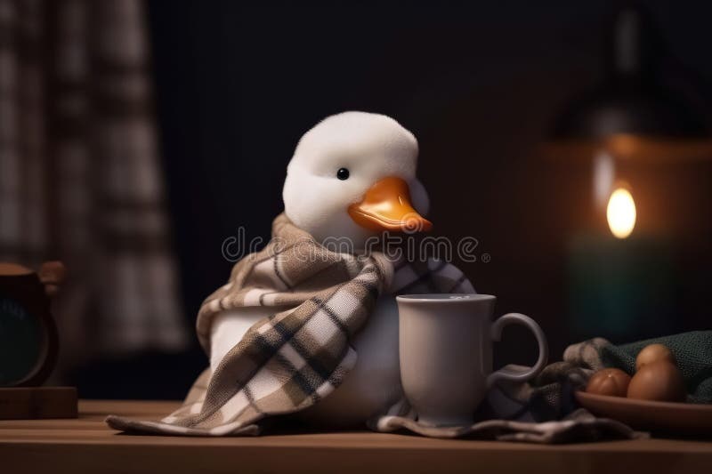A White Duck Wearing a Scarf and Having a Coffee Created with ...