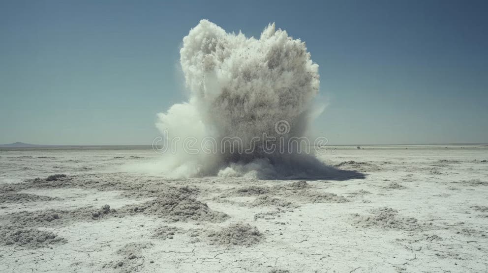 White Dust Cloud Explosion in Desert Landscape Stock Illustration ...