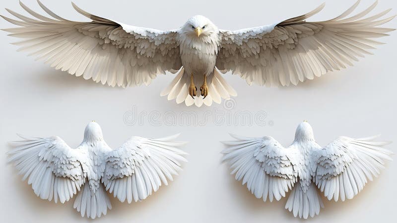 White Eagle in Flight, Three Views Front, Top, and Back Stock ...