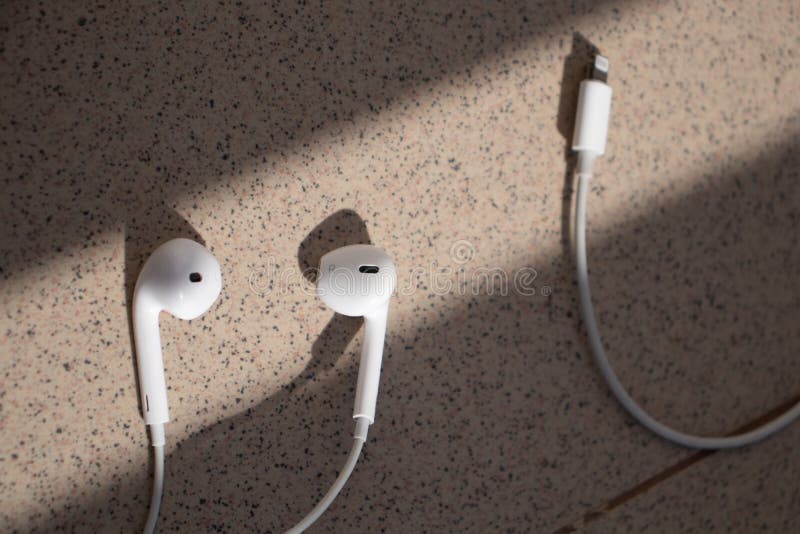 White Earphones in the Sun-light Stock Image - Image of internet ...