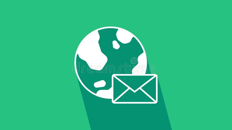 White Earth Globe with Mail and E-mail Icon Isolated on Green ...