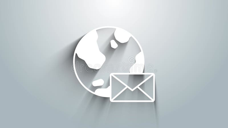 White Earth Globe with Mail and E-mail Icon Isolated on Grey Background ...