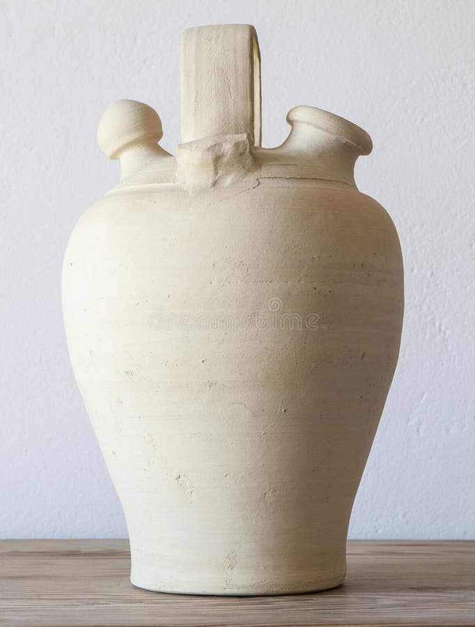 White Earthenware Botijo, Traditional Clay Pot Jug Stock Photo - Image ...