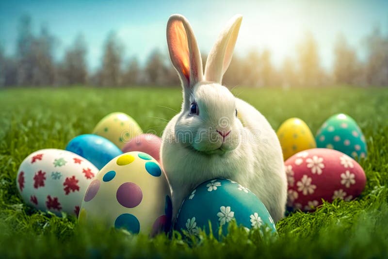 White Easter Bunny with Easter Eggs.AI Generated Stock Illustration ...