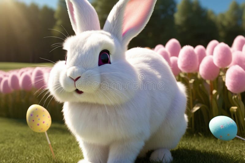White Easter Bunny with Multi Colors Easter Eggs Stock Illustration ...