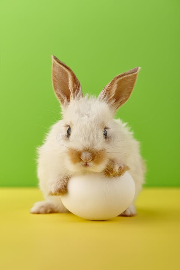 White Easter Bunny Rabbit with White Egg Stock Image - Image of easter ...