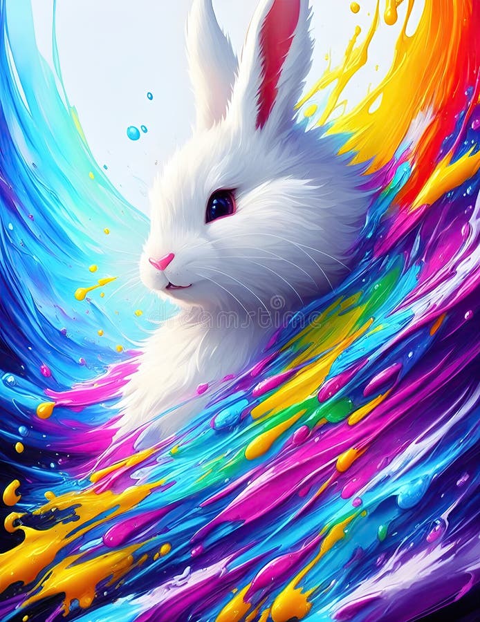 White Easter Bunny Surrounded in Colorful Splash Water. Generative AI ...