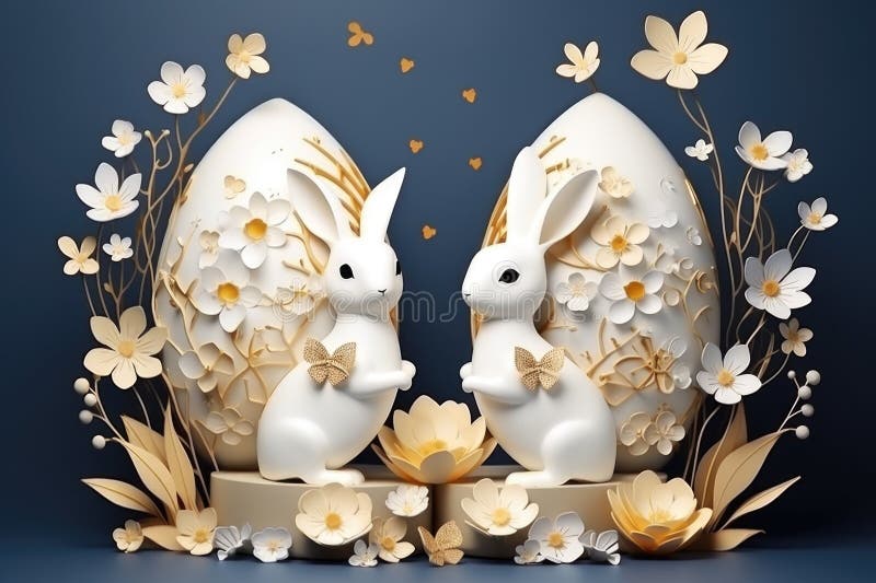 White Easter Eggs with a Golden Pattern with Rabbits. Trend. Concept of ...