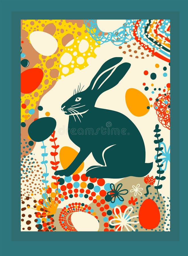 Easter Bunny Poster. Postcard Happy Easter . Hand Drawing. Not AI ...