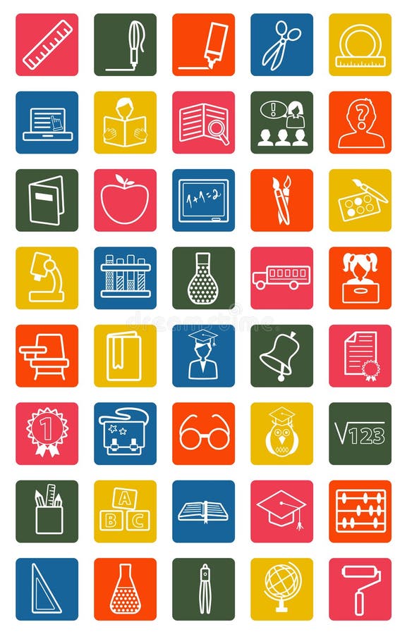 White education icons set stock vector. Illustration of background ...