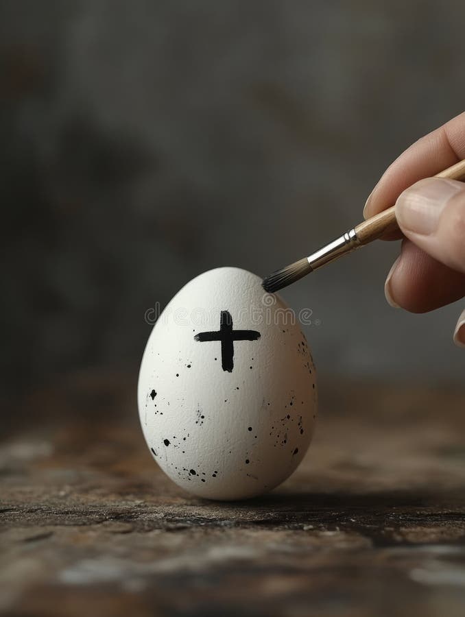 White Egg Being Painted with a Cross Symbol. Stock Photo - Image of ...