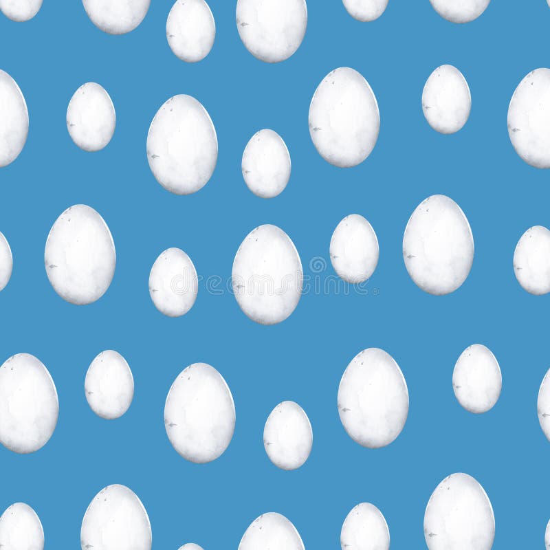 White Egg on Blue Background Watercolor Seamless Pattern Stock ...