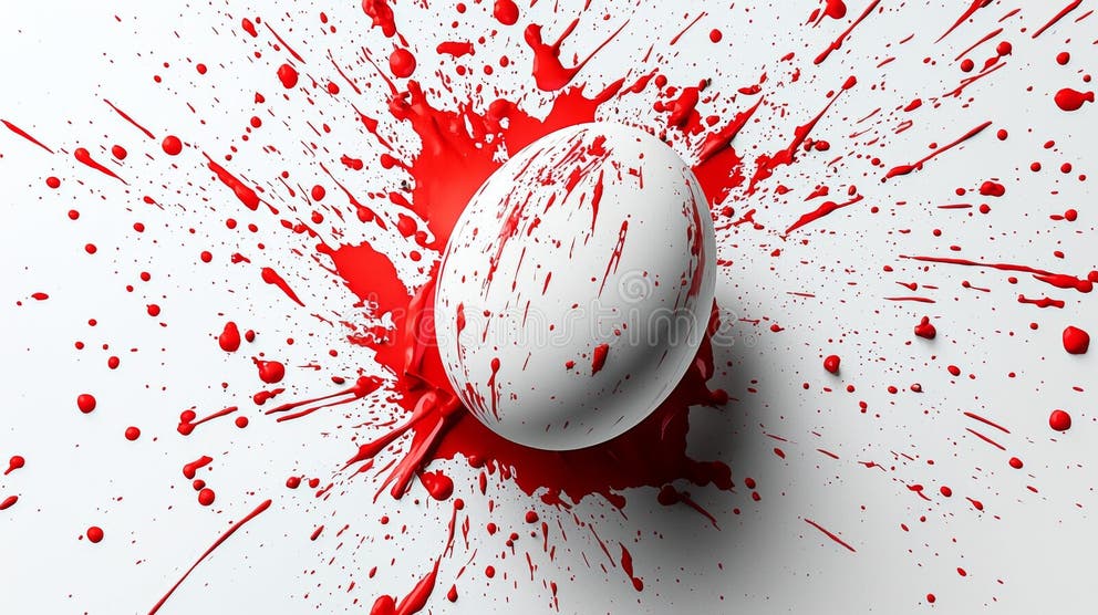 White Egg Covered with Red Paint Splatters Creating an Artistic and ...