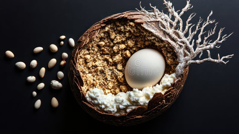 A White Egg Nestled in a Basket Surrounded by Assorted Nuts. Stock ...