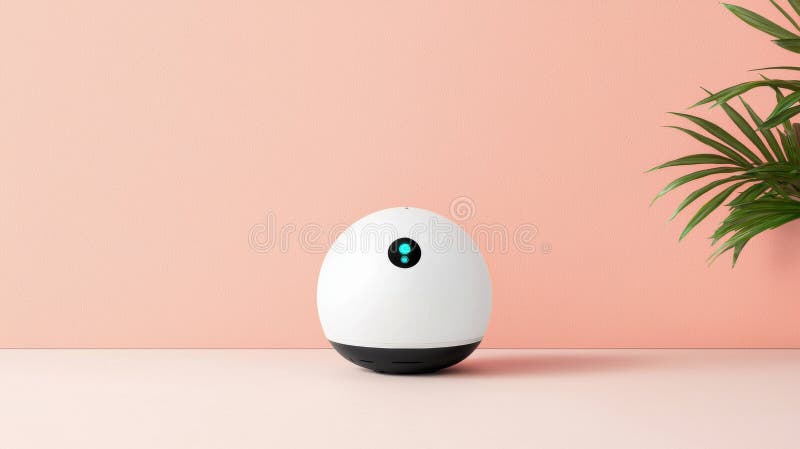 A White Egg-shaped Robot with a Blue Dot on Its Face Stands on a Pink ...