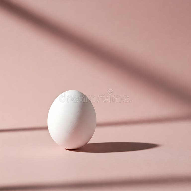 A White Egg Stands Upright on a Pink Surface, Casting a Shadow, with a ...