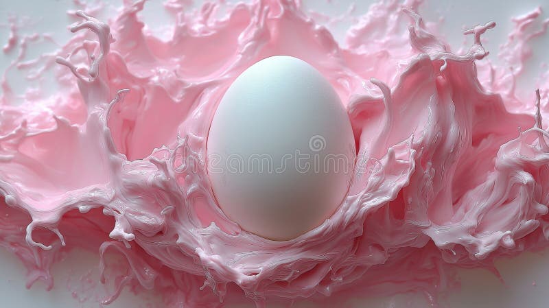 White Egg Surrounded by Pink Splash Creates Artistic Visual Detail ...