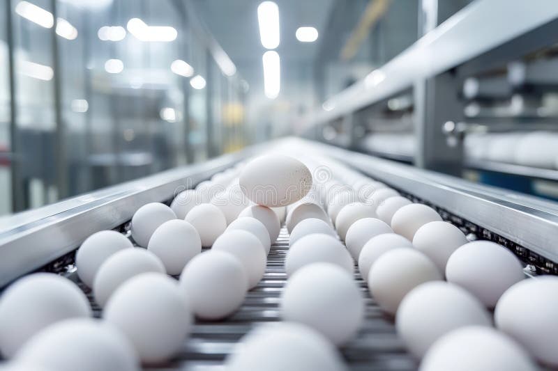 White Eggs on Automated Conveyor Belt in Modern Egg Processing Facility Stock Photo - Image of ...