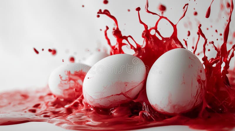 White Eggs are Being Splashed with Red Paint Creating a Vibrant and ...