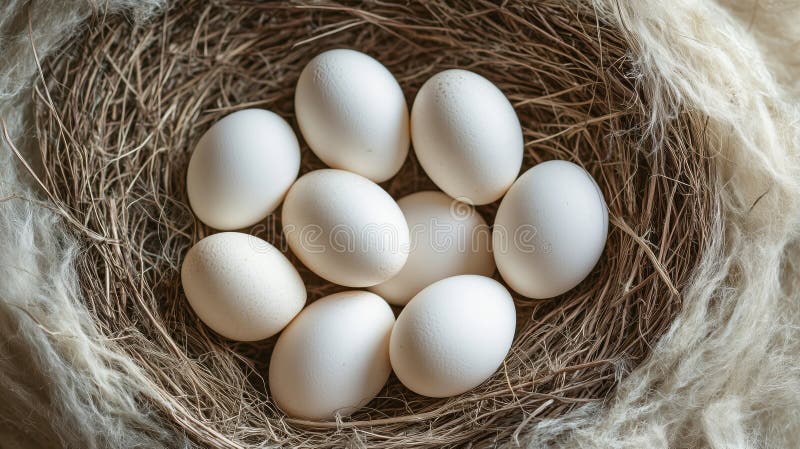 White Eggs in Nest, Natural Setting, Soft Fibers, Rustic Appearance ...