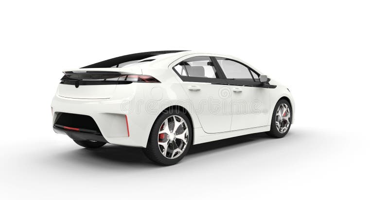 White Electric Car - Back View Stock Photo - Image of metal, engine ...