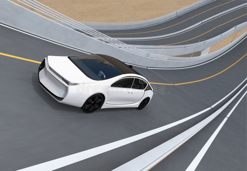 White Electric Car Driving on the Loop Bridge Stock Illustration ...