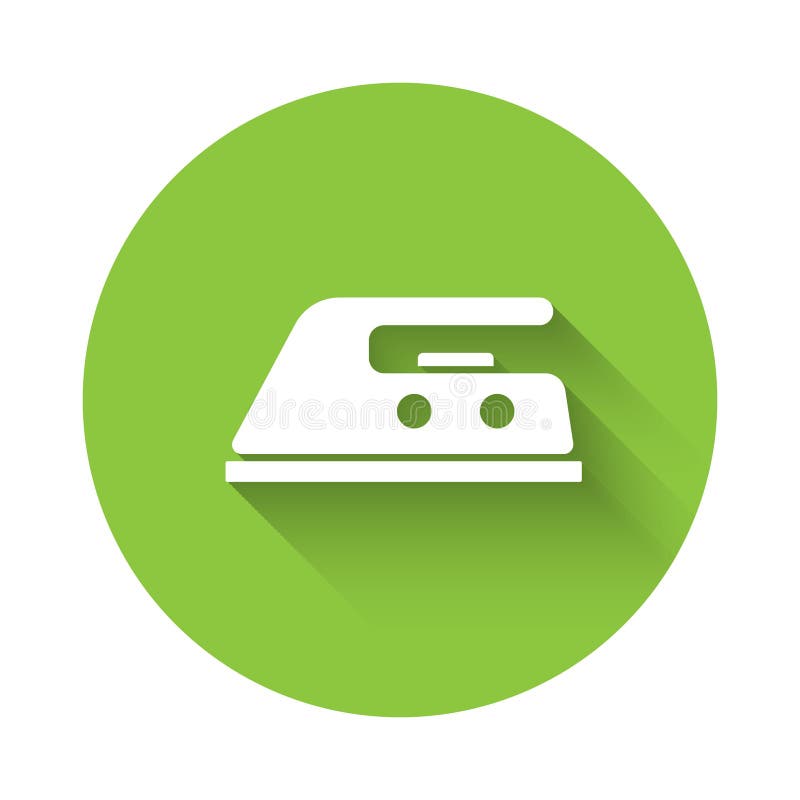White Electric Iron Icon Isolated with Long Shadow. Steam Iron. Green ...