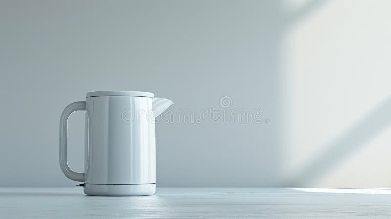 White Electric Kettle on a Minimalist Kitchen Countertop. Stock Image ...
