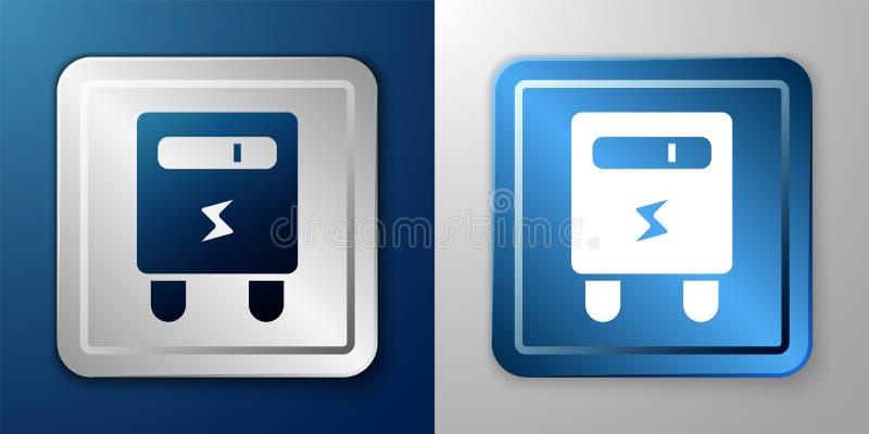 White Electric Meter Icon Isolated on Blue and Grey Background. Silver ...