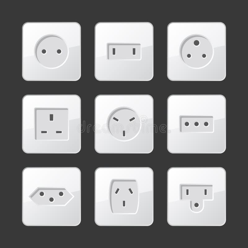 White Electric Outlet Sockets Set. Vector Stock Vector - Illustration ...