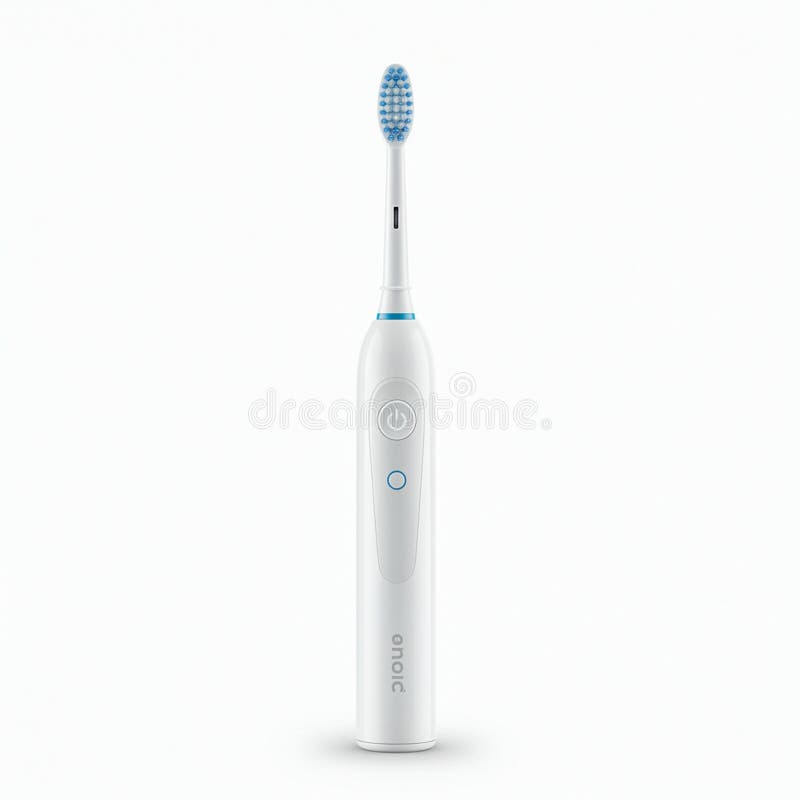 White Electric Toothbrush with a Slim, Ergonomic Design. it Features a ...