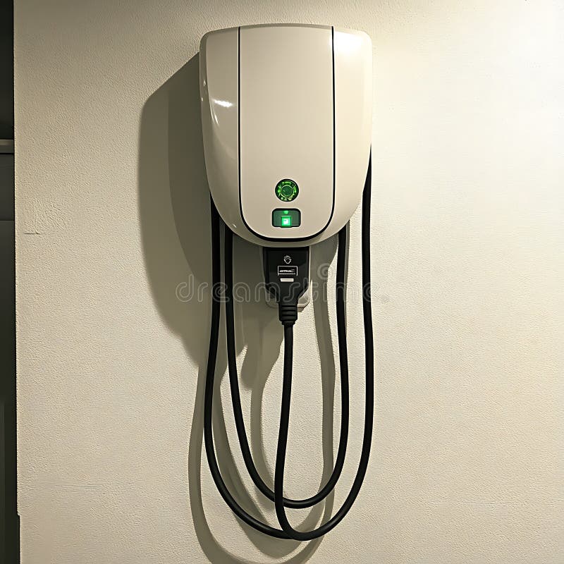 White Electric Vehicle Charger on Beige Wall Stock Illustration ...