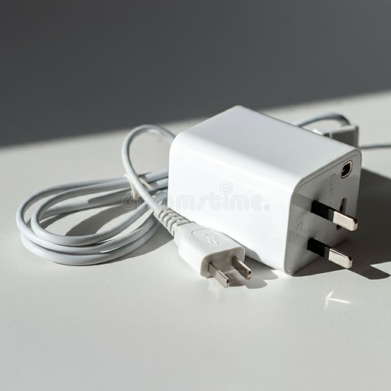 White Electrical Charger Adapter Resting on a Light Surface ...