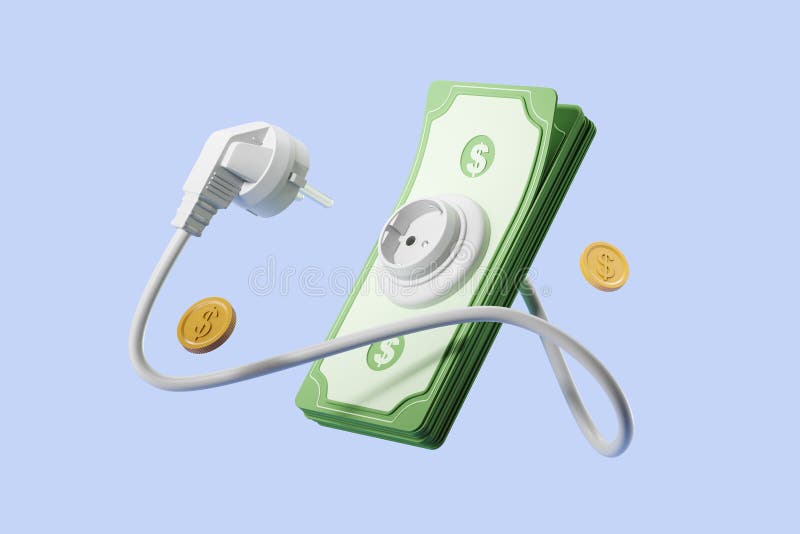 White Electrical Cord and Dollar Banknote with Socket Stock ...