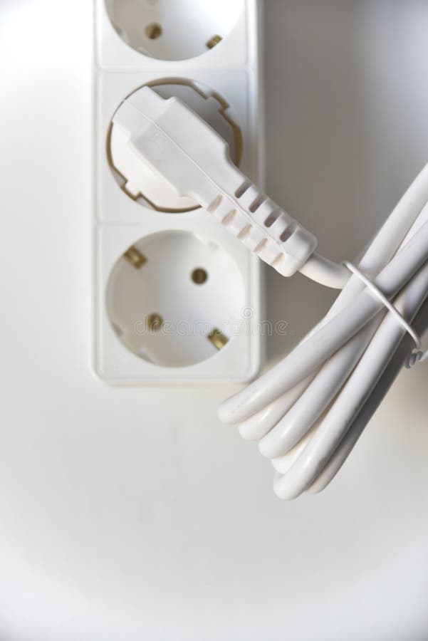 White Electrical Extension Cord Mains Filter with Sockets on a White ...