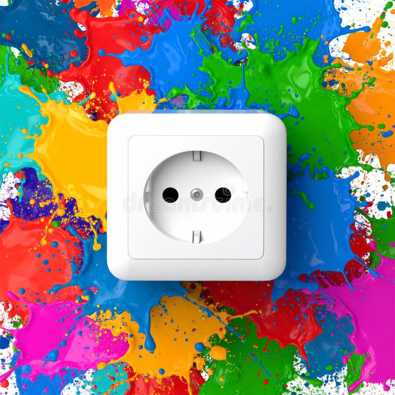 White Electrical Outlet in Colorful Paint Splatter Stock Illustration ...