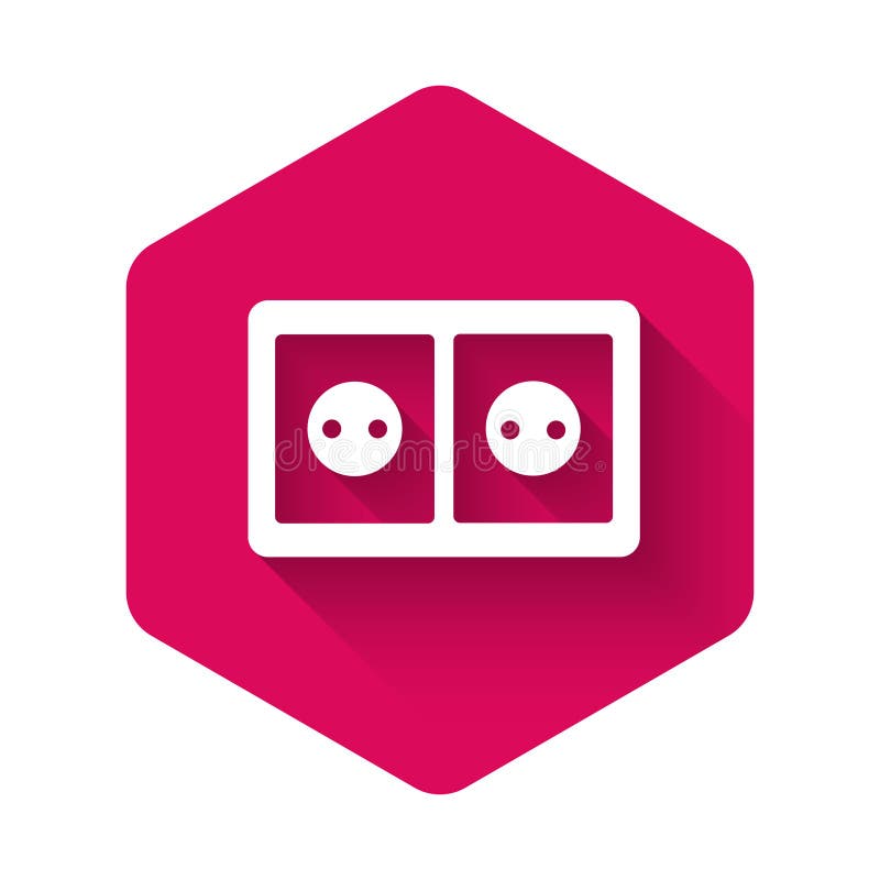 White Electrical Outlet Icon Isolated with Long Shadow. Power Socket ...