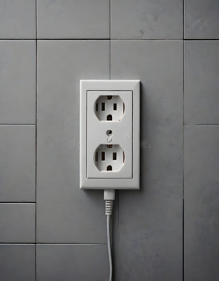 White Electrical Outlet Mounted on a Grey Marbled Wall, Generative AI ...