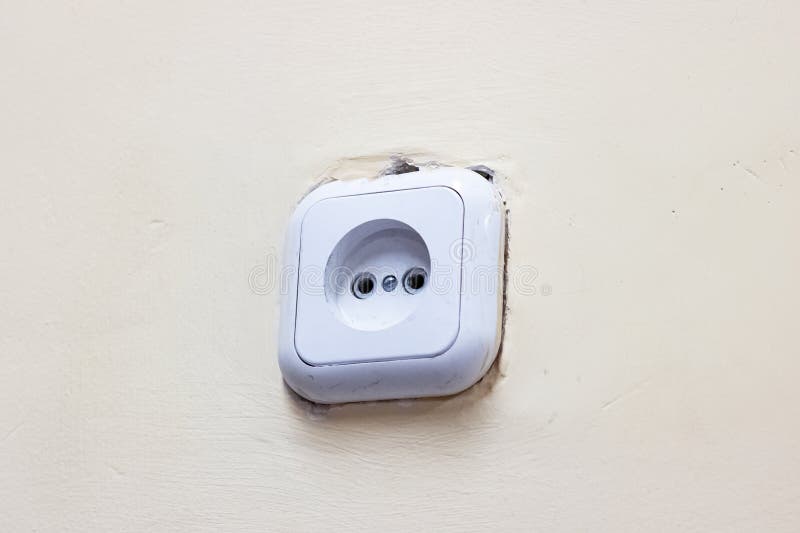 White Electrical Outlet on an Old Wall Stock Image - Image of faded ...