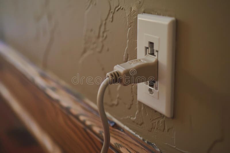 White Electrical Power Cord Plugged into Outlet on Wall Stock ...