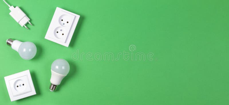 White Electrical Power Sockets, Power Plugs, Light Lamp Bulbs on Light ...