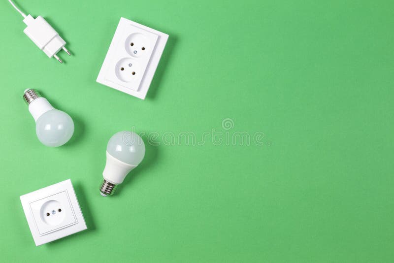 White Electrical Power Sockets, Power Plugs, Light Lamp Bulbs on Light ...