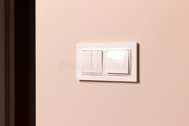 White Electrical Switches on Beige Wall Banner, Header Stock Image ...