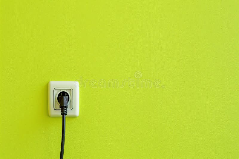 Electrical Plug and Socket on Green Wall Background with Copy Space ...