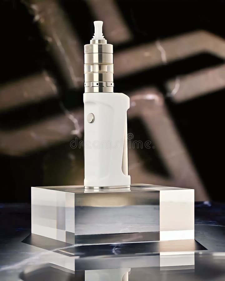 A White Electronic Cigarette with a Silver Mouthpiece Sits on a Clear ...