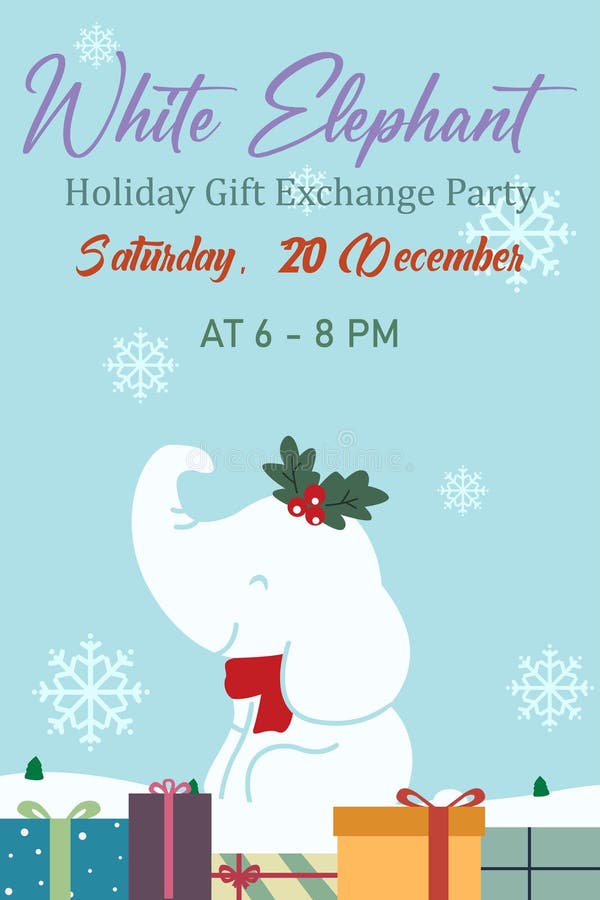 White Elephant Christmas Gift Exchange Invitation Card Vector ...