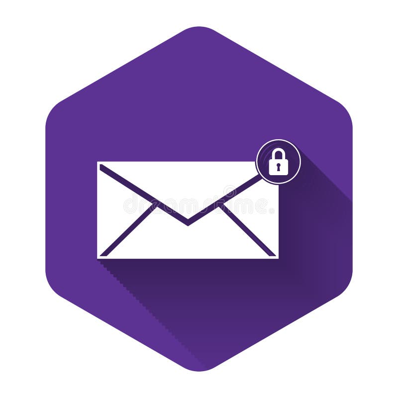 White Email Message Lock Password Icon Isolated with Long Shadow ...