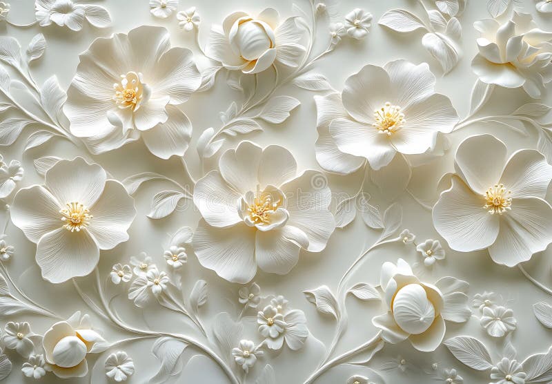 White Embossed Floral Pattern on Paper Texture Stock Illustration ...